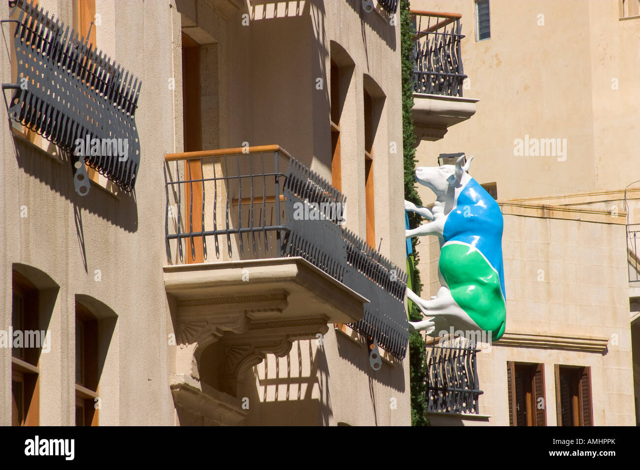 Balconies and cow sculpture on building Cow Parade Beirut Lebanon Stock ...