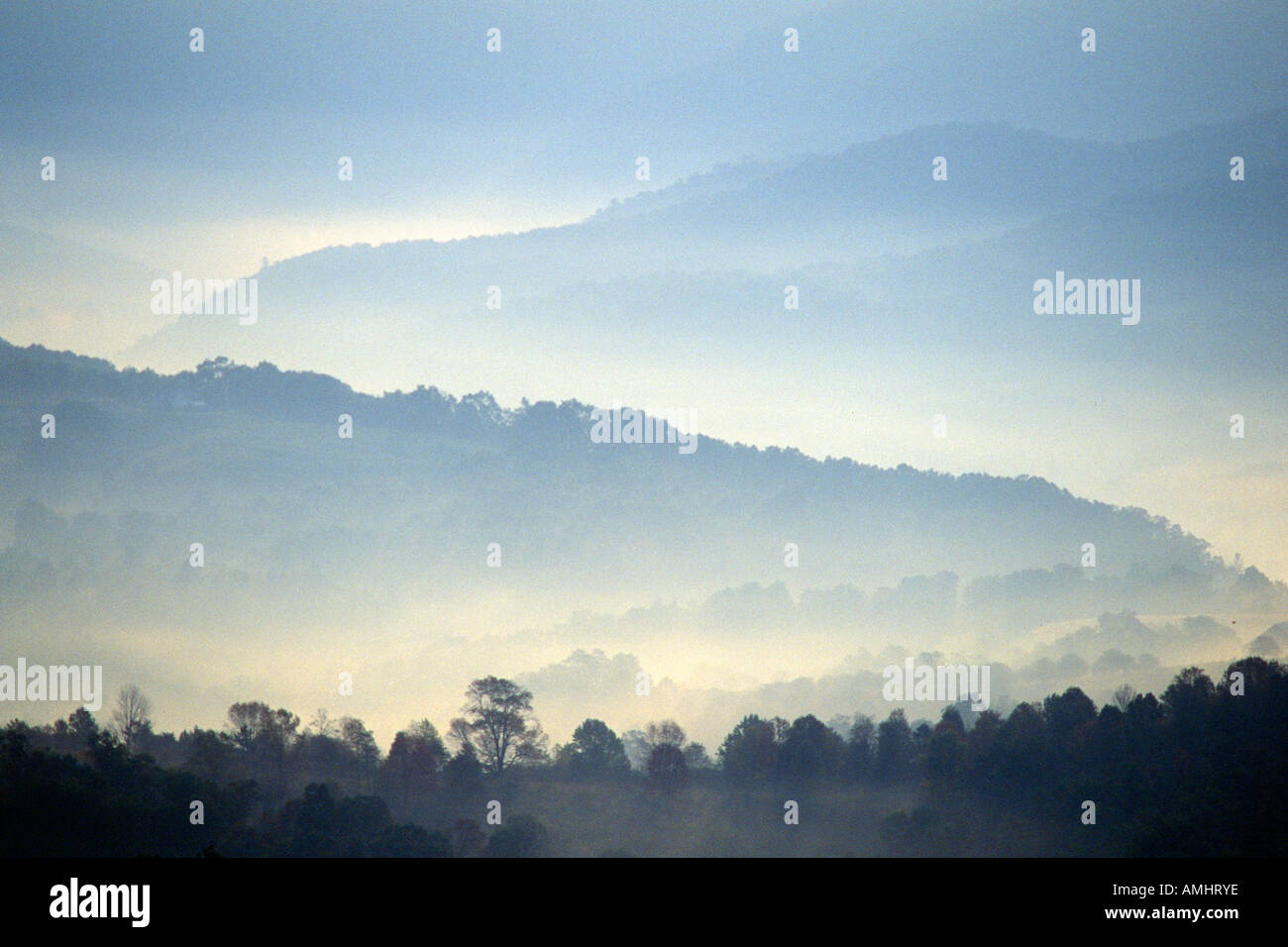 Morning fog over Scenic Highway US Route 219 WV Stock Photo - Alamy