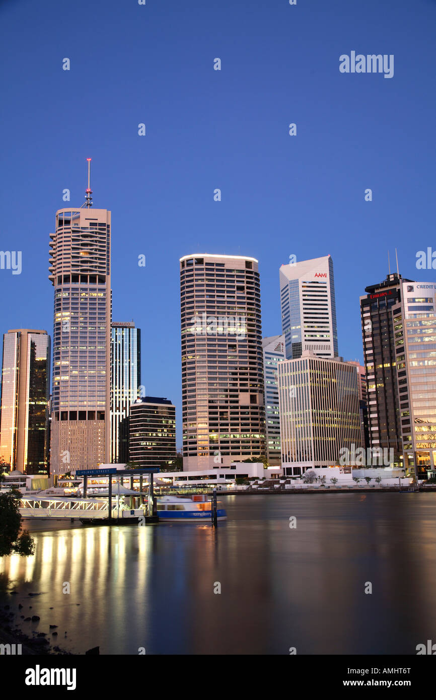 Sunset over the Brisbane River ferry wharf Brisbane Queensland ...