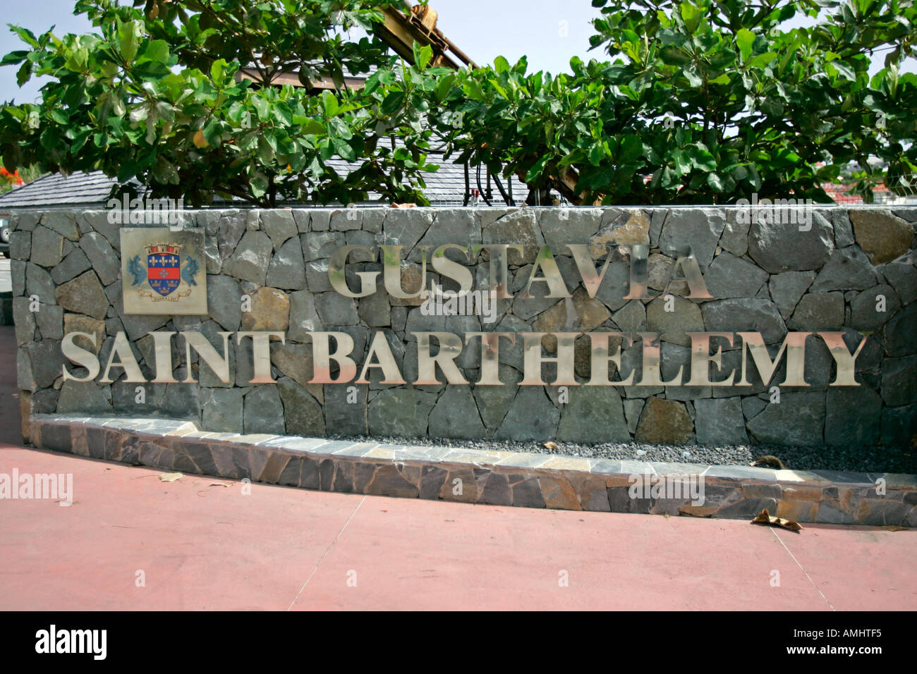 Sign and crest at the entrance to port of Gustavia St Barts Stock Photo ...