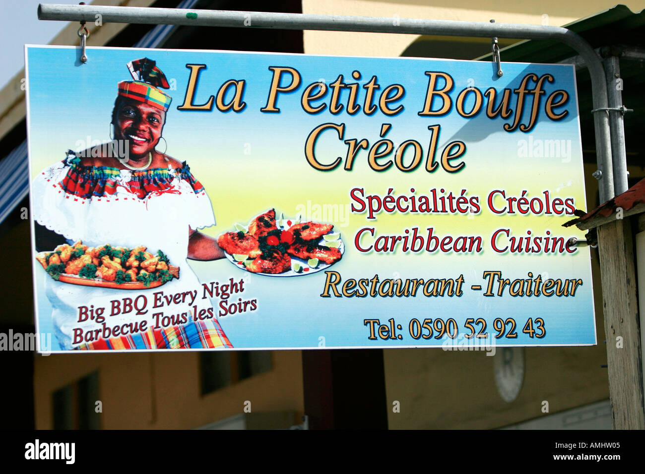 Colourful Creole restaurant sign Gustavia St Barts Stock Photo - Alamy