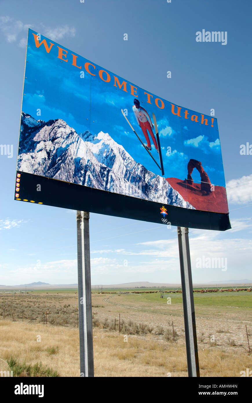 Welcome to Utah Interstate 80 freeway sign as drivers enter the state ...
