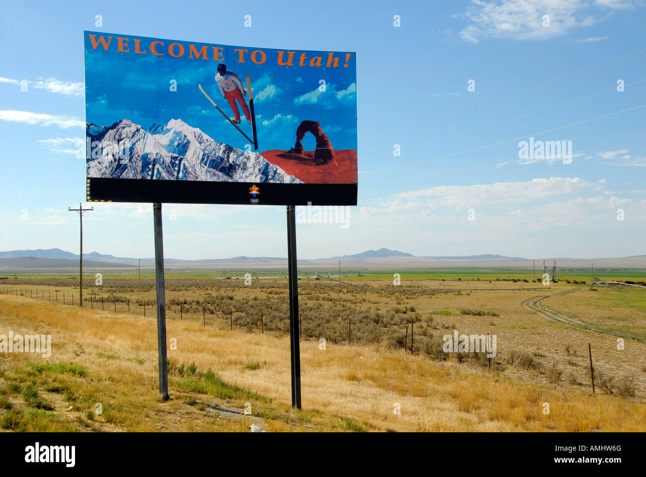 Welcome to Utah Interstate 80 freeway sign as drivers enter the state ...