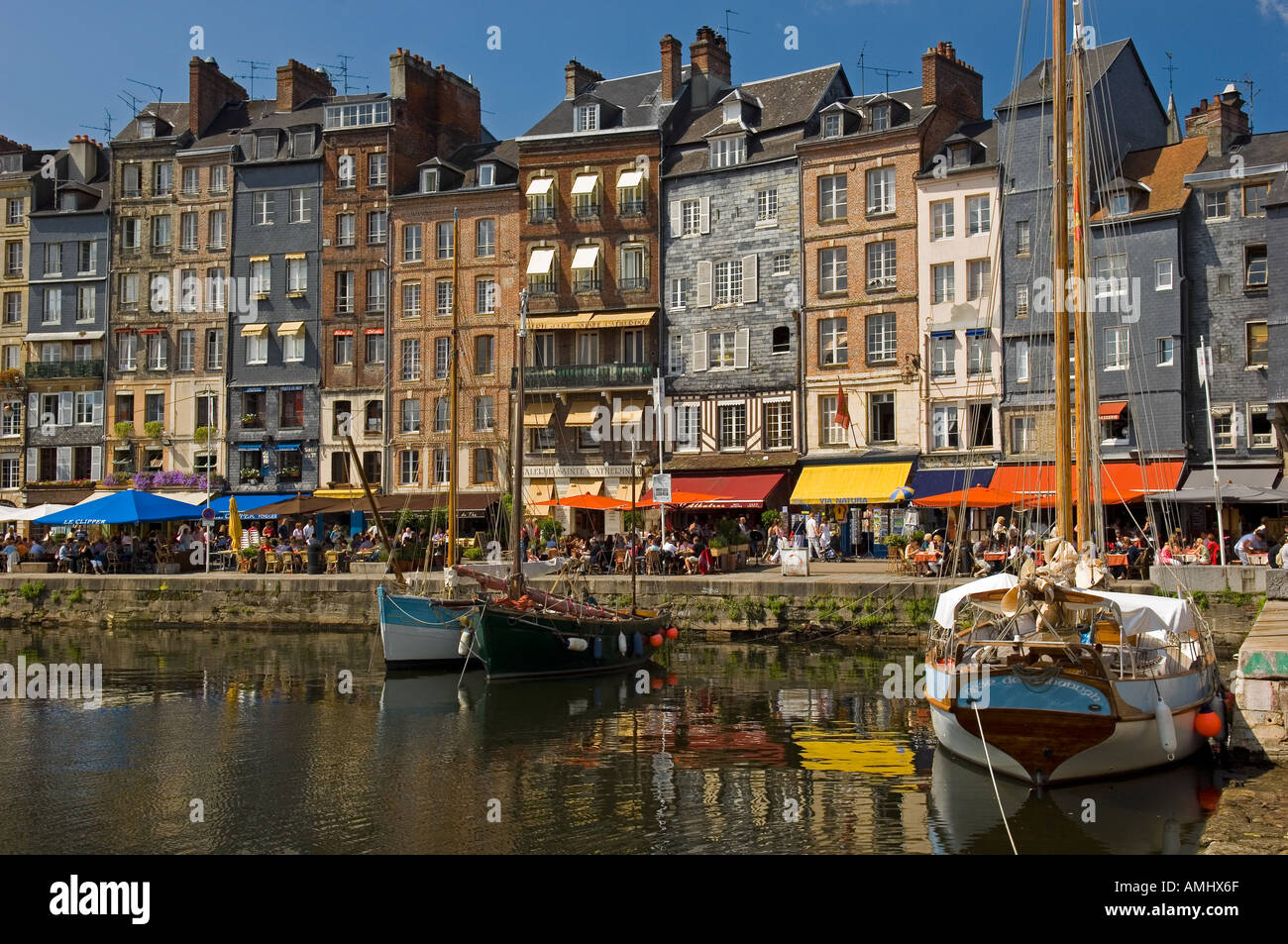 Honfleur Vieux Bassin old dock with yachts France Normandy Stock Photo ...