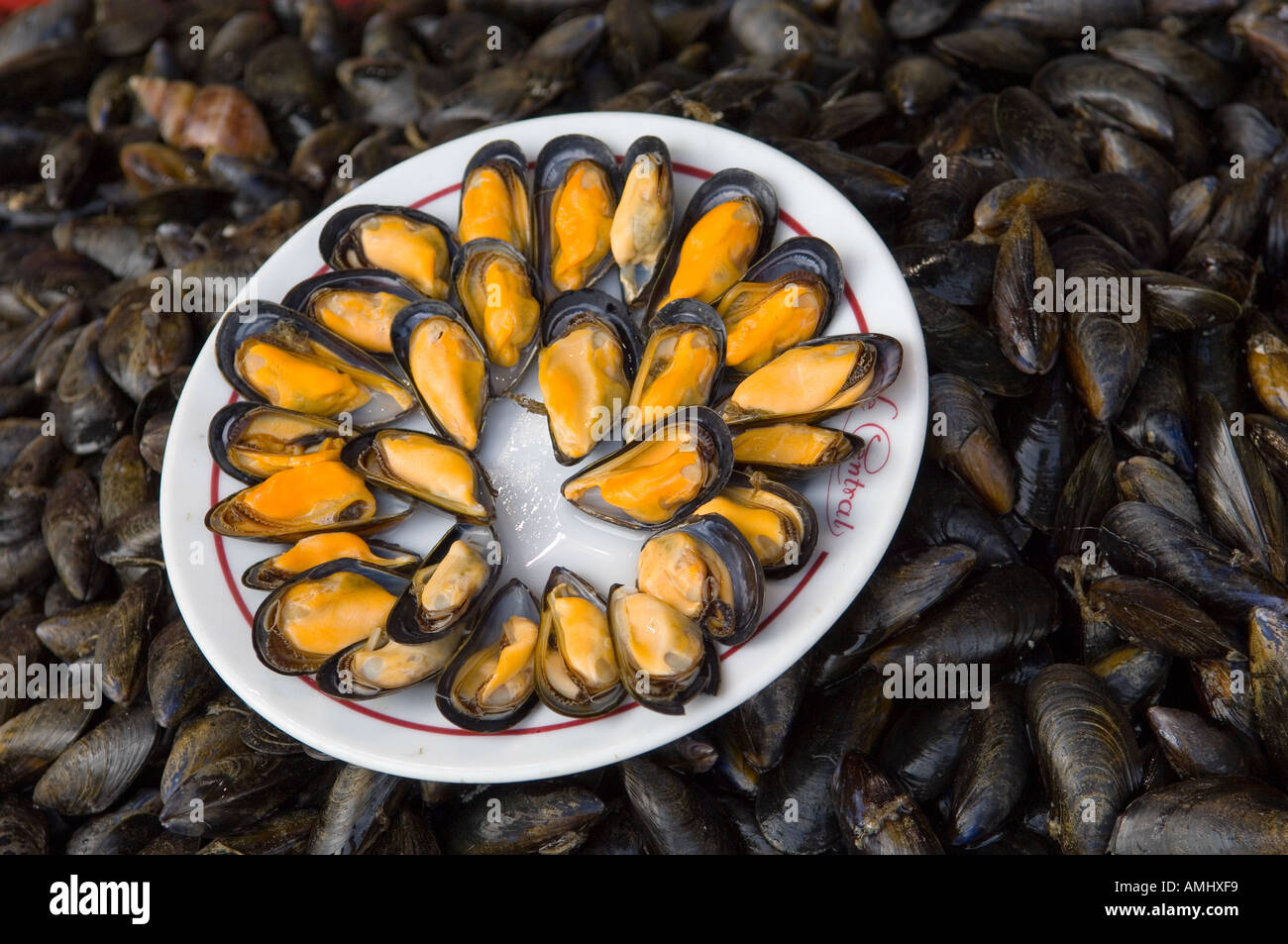 Plate of mussels at Trouville fish market in Normandy France Stock ...