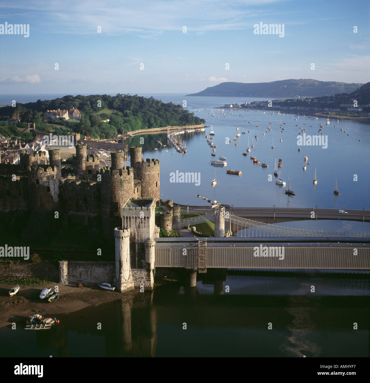 River Conwy Castle Wales aerial view Stock Photo - Alamy