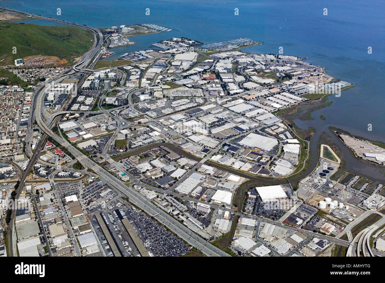 aerial view above South San Francisco biotech biotechnology district ...