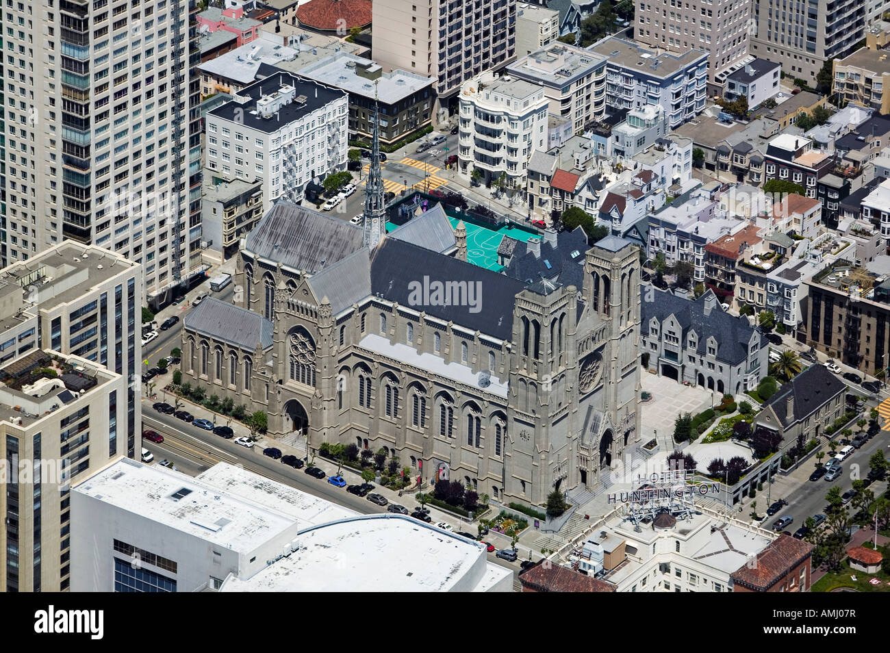aerial view above Grace Cathedral San Francisco California Stock Photo ...