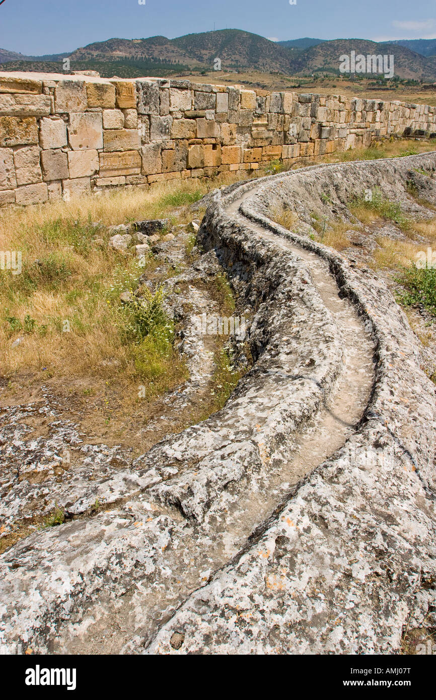 Water canal in ancient ruins of Hierapolis Pamukkale Turkey Stock Photo ...
