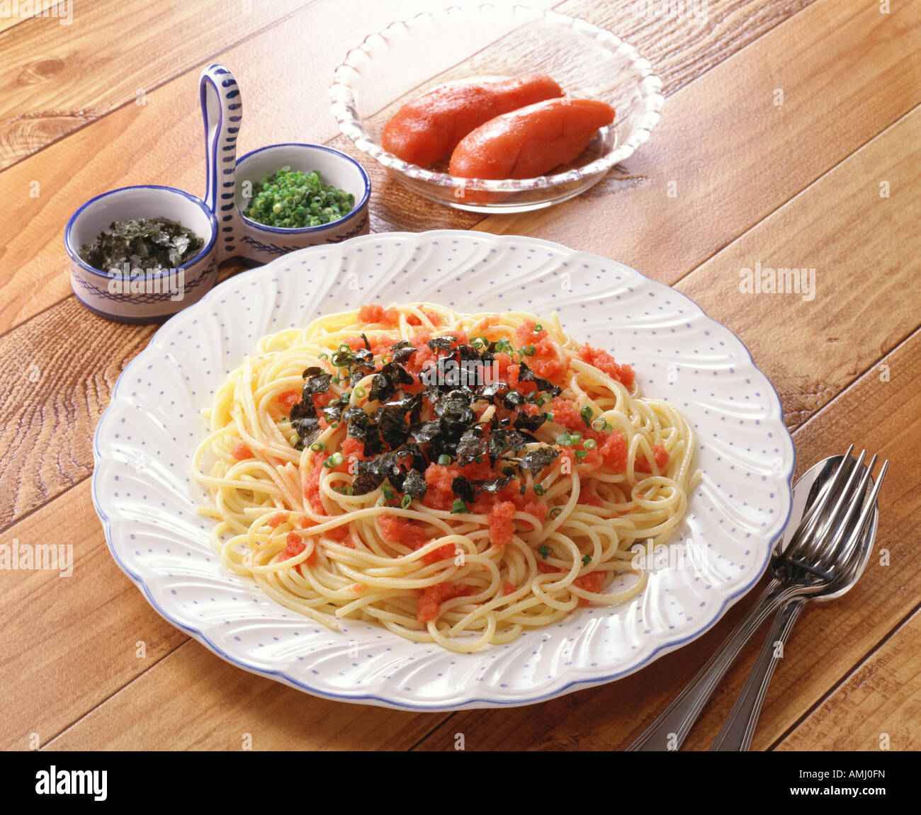 Spaghetti with spicy cod roe Stock Photo - Alamy