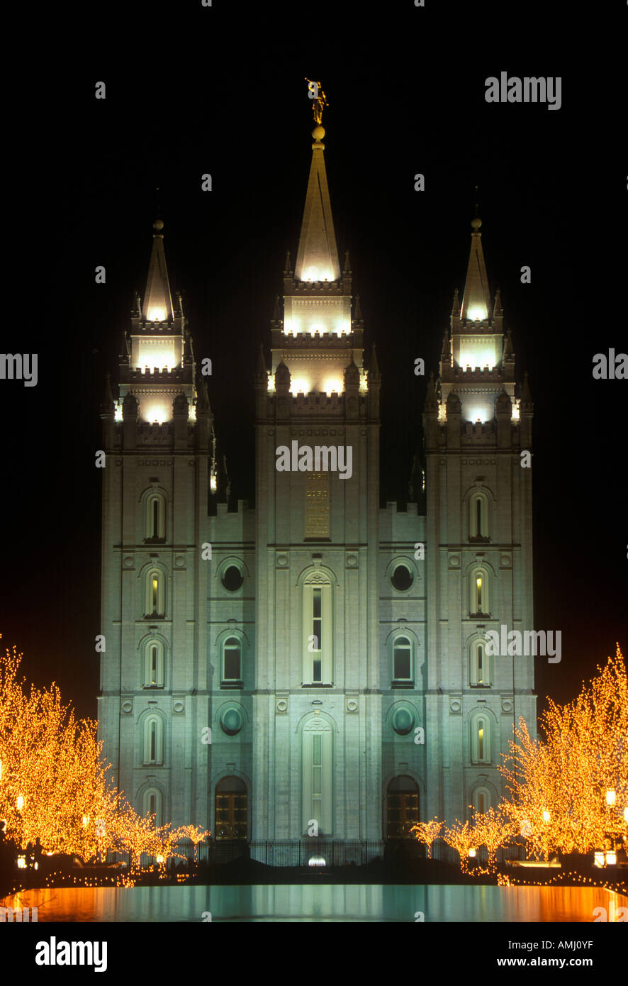 Historic Temple and Square in Salt Lake City at night during 2002 ...