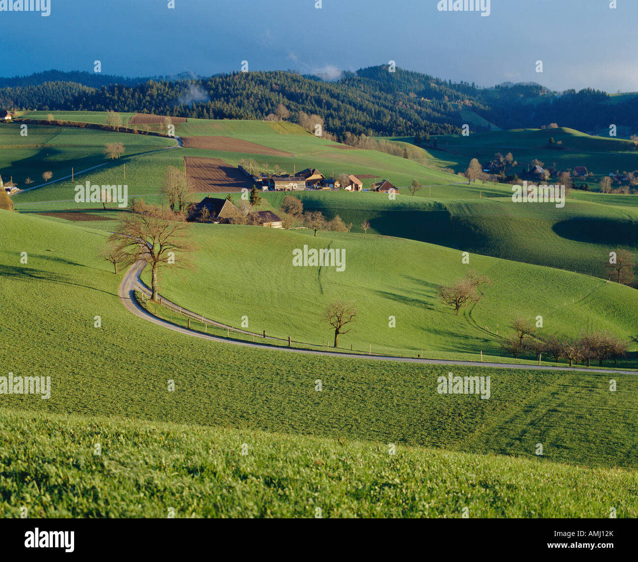 April 1998 Switzerland Eriswil Village over landscape elevated view ...