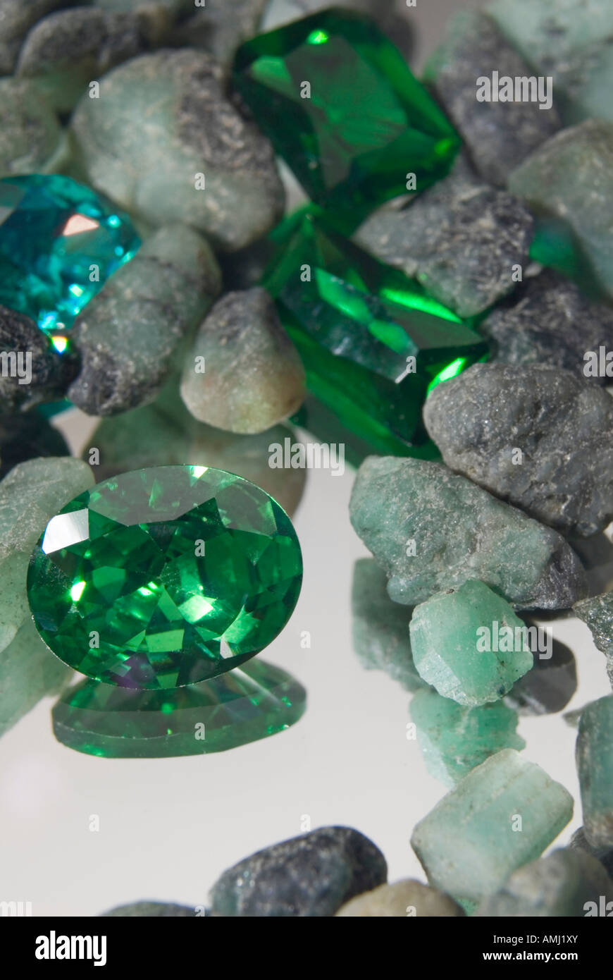 Raw and Cut Emeralds Stock Photo - Alamy