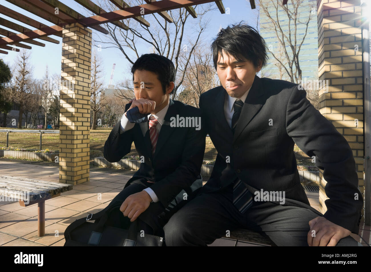 Businessman being consoled Stock Photo - Alamy