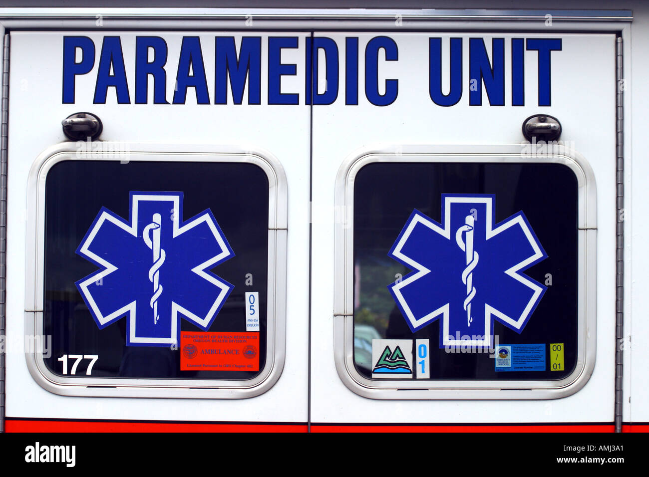 Rear view of an ambulance or paramedic vehicle Stock Photo - Alamy