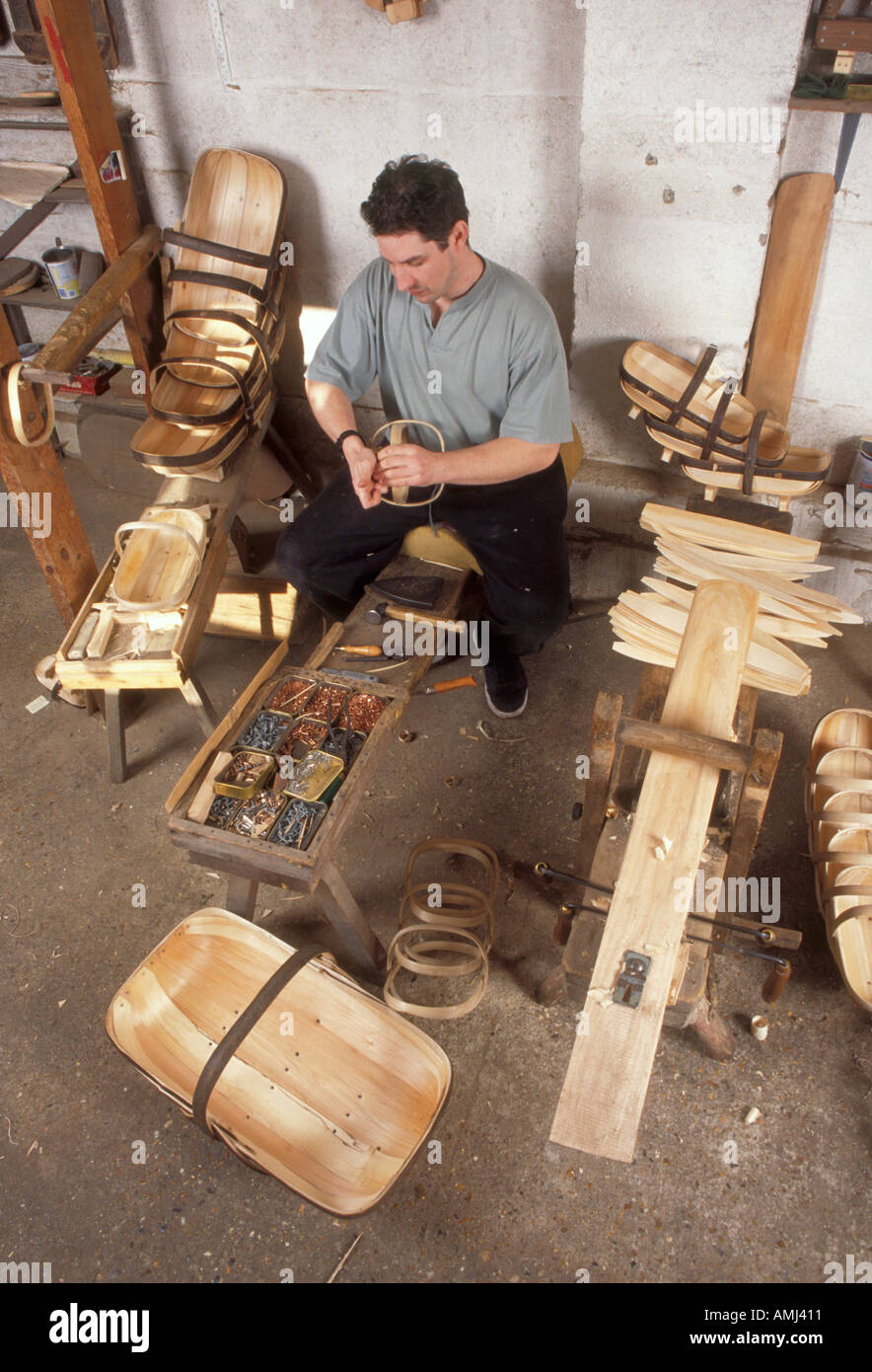 Tim Franks making garden trugs in the traditional way by hand with a ...
