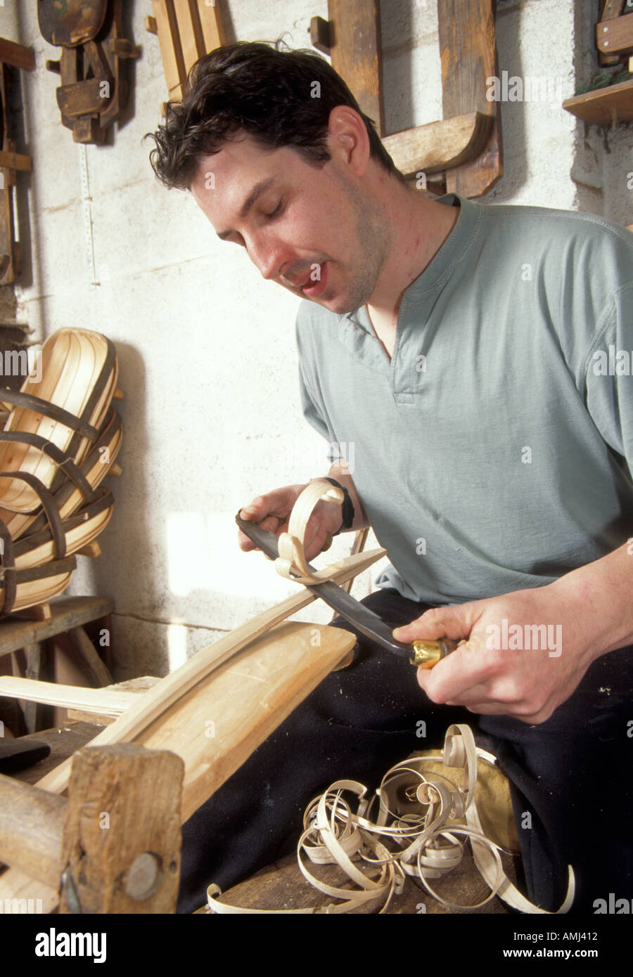Tim Franks making garden trugs in the traditional way by hand with a ...