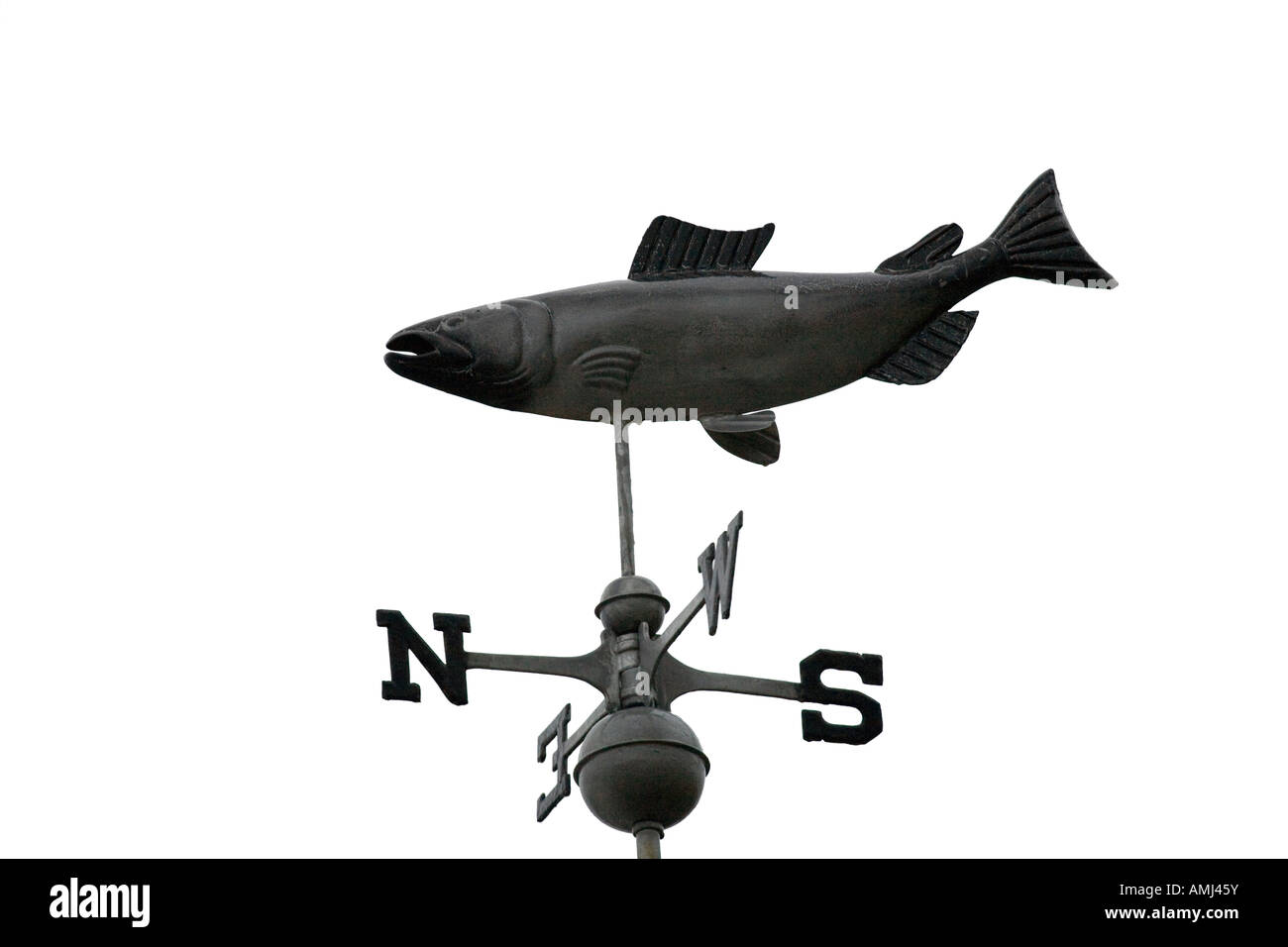 Metal fish weather vane, or fisherman's weather cock, wind direction ...