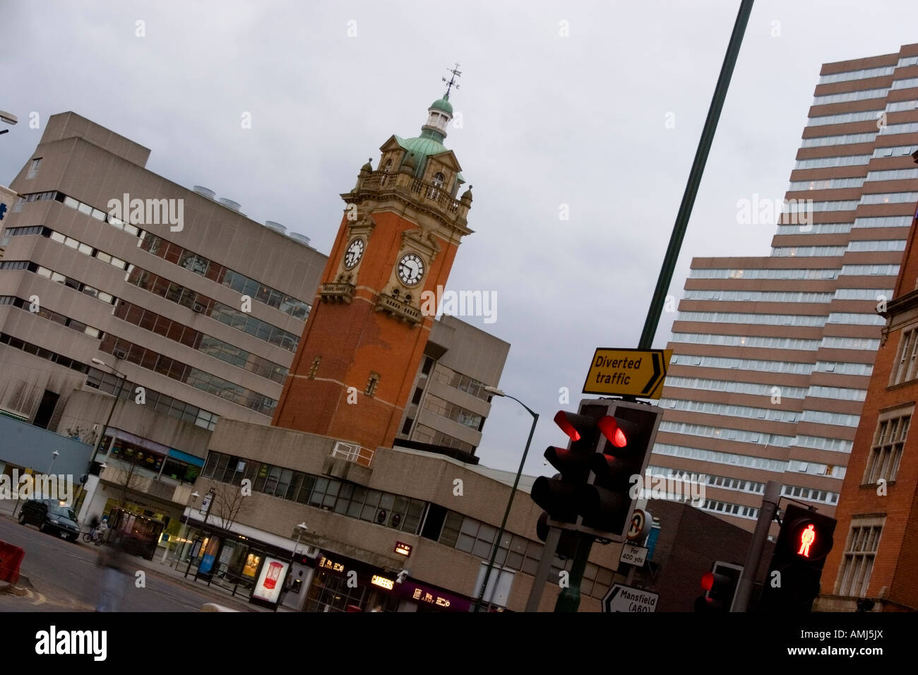 Old Victoria Station Clock Tower in Nottingham surrounded by modern ...