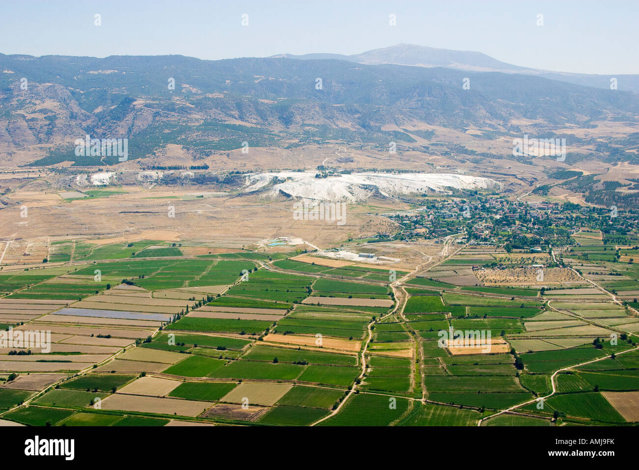 Aerial view of the travertine rocks Pamukkale ancient Hierapolis Turkey ...