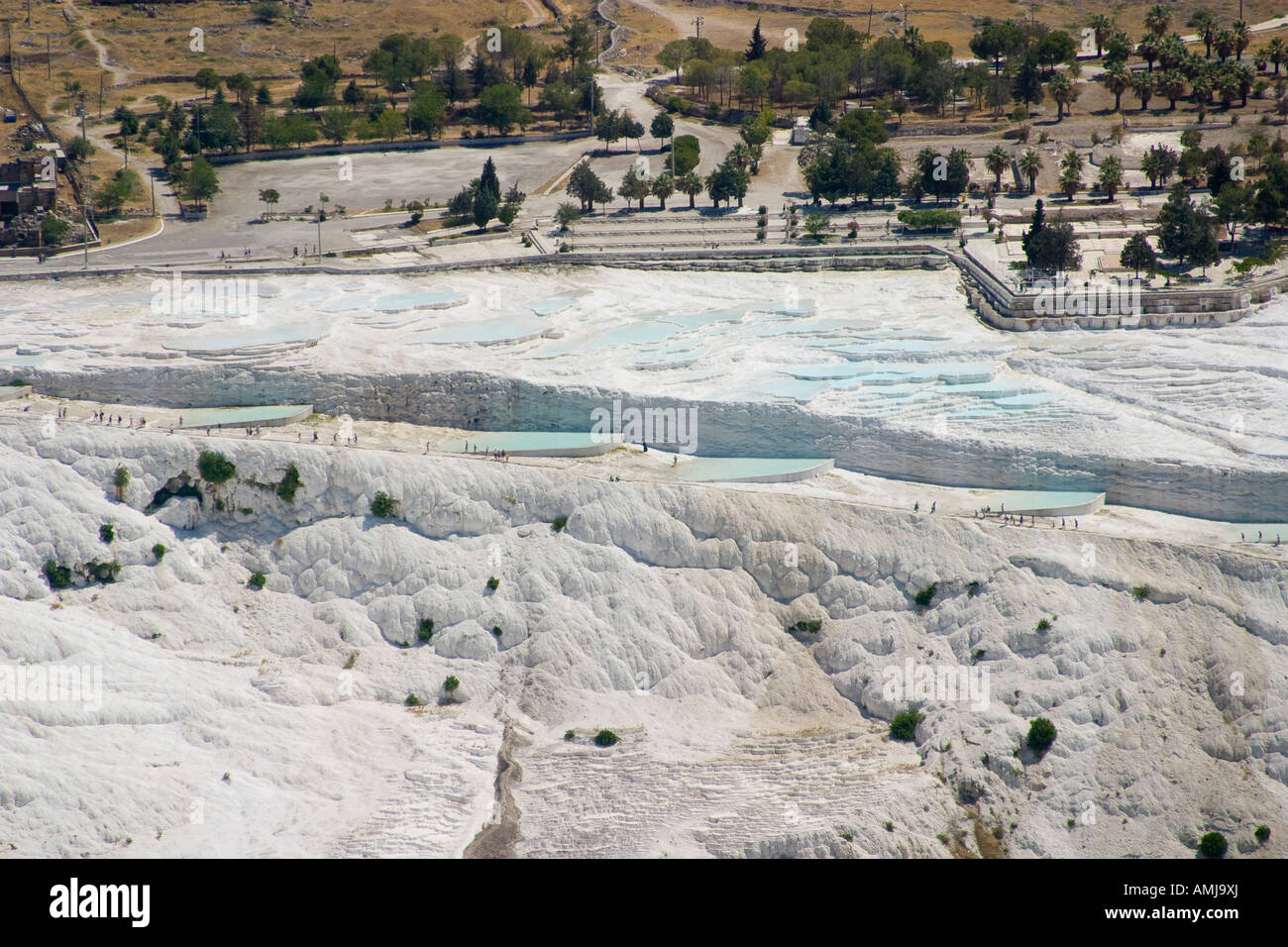 Aerial view of the travertine rocks Pamukkale ancient Hierapolis Turkey ...