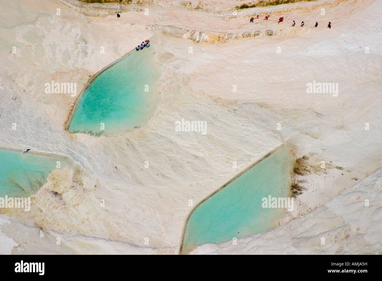 Aerial view of the travertine rocks and pools Pamukkale ancient ...