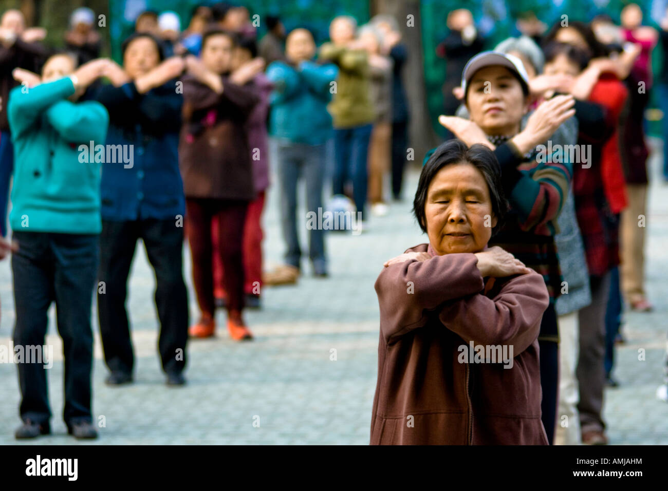 Cute Little Old Chinese Woman in Group Exercise Temple of Heaven Park ...
