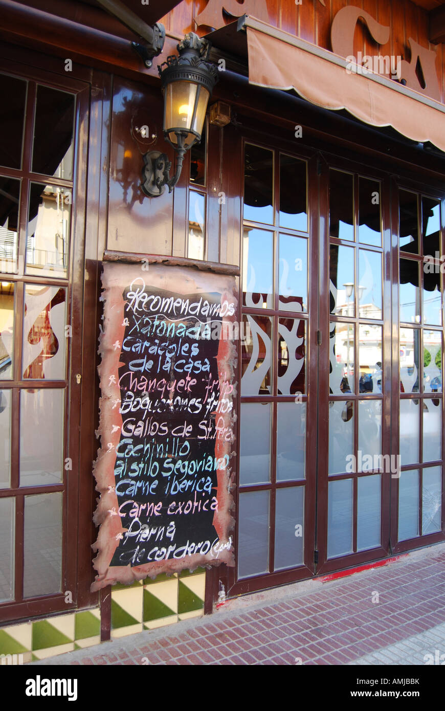 menu board outside restaurant Calella Spain Stock Photo - Alamy