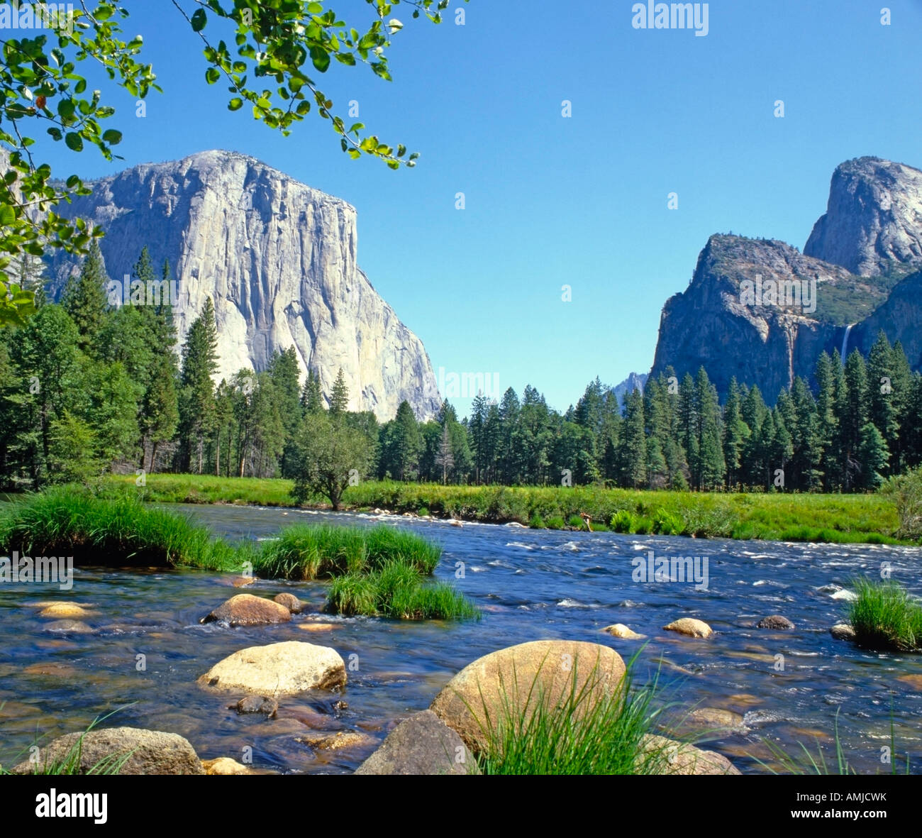 Merced river flowing through Yosemite National Park, California, USA ...