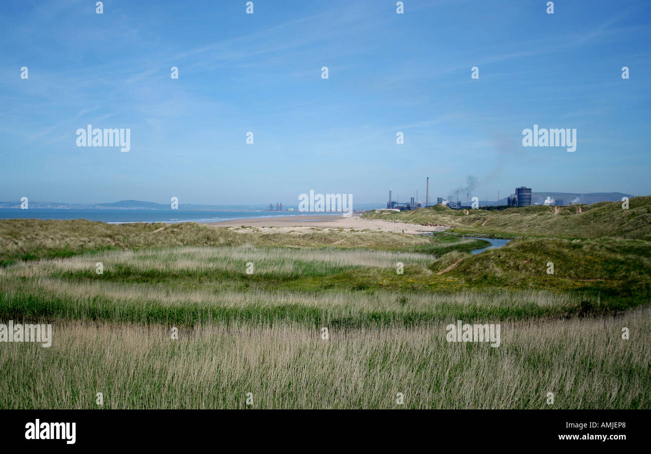 Margam beach the Kenfig Afon Cynffig River and Oxebow lake Port Talbot ...
