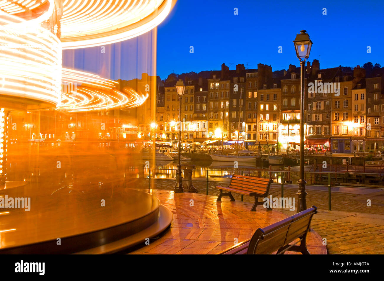 Vieux Bassin the old dock at Honfleur in Normandy France with carousel ...