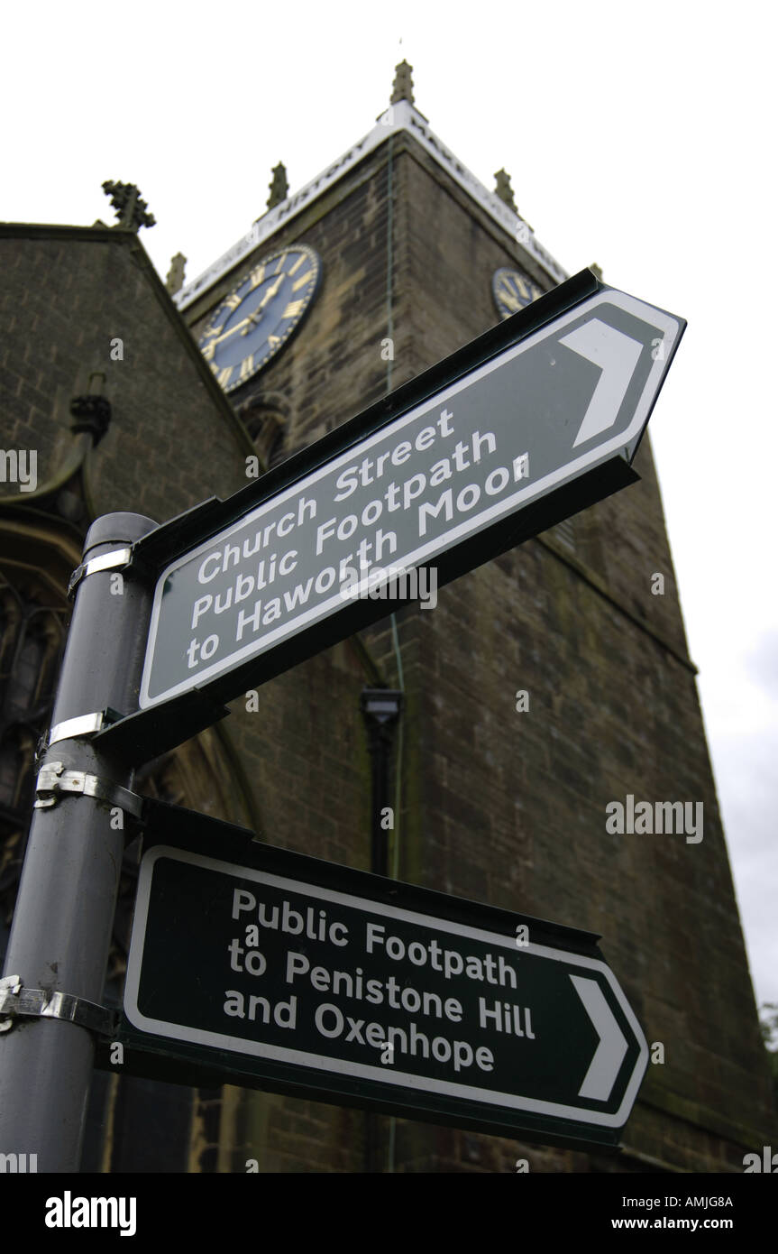 Haworth signpost sign Stock Photo - Alamy