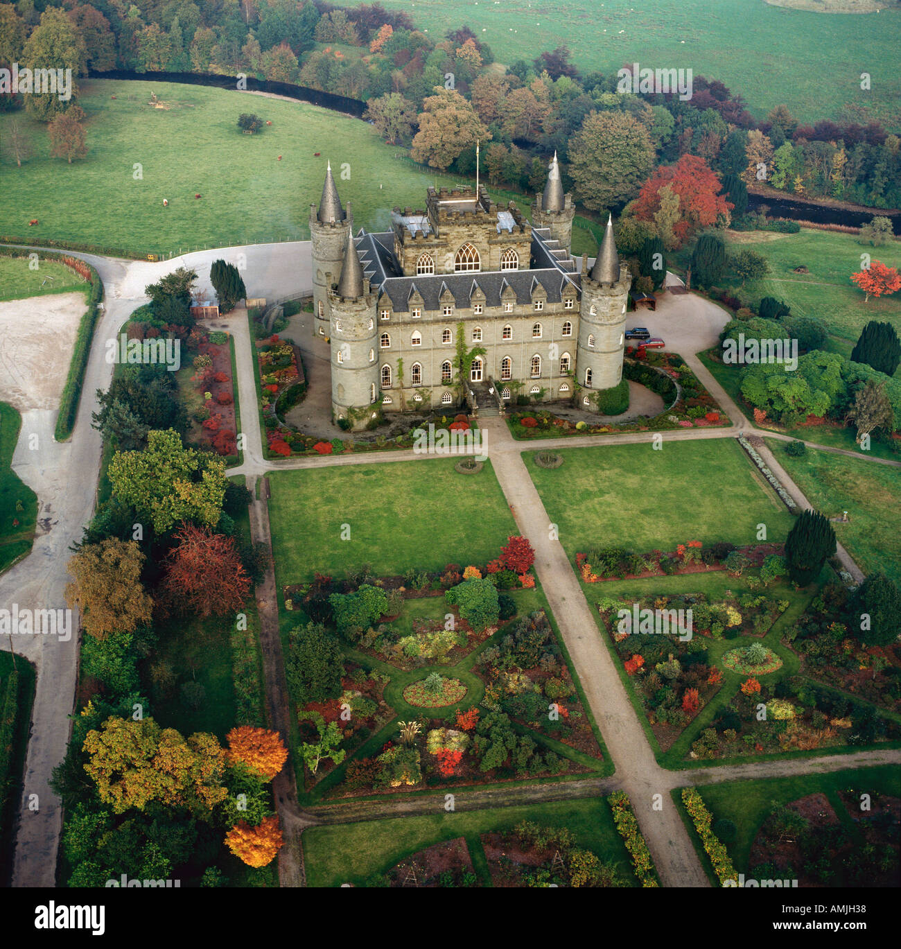 Inveraray Castle garden in autumn Scotland aerial view Home to Duke of ...