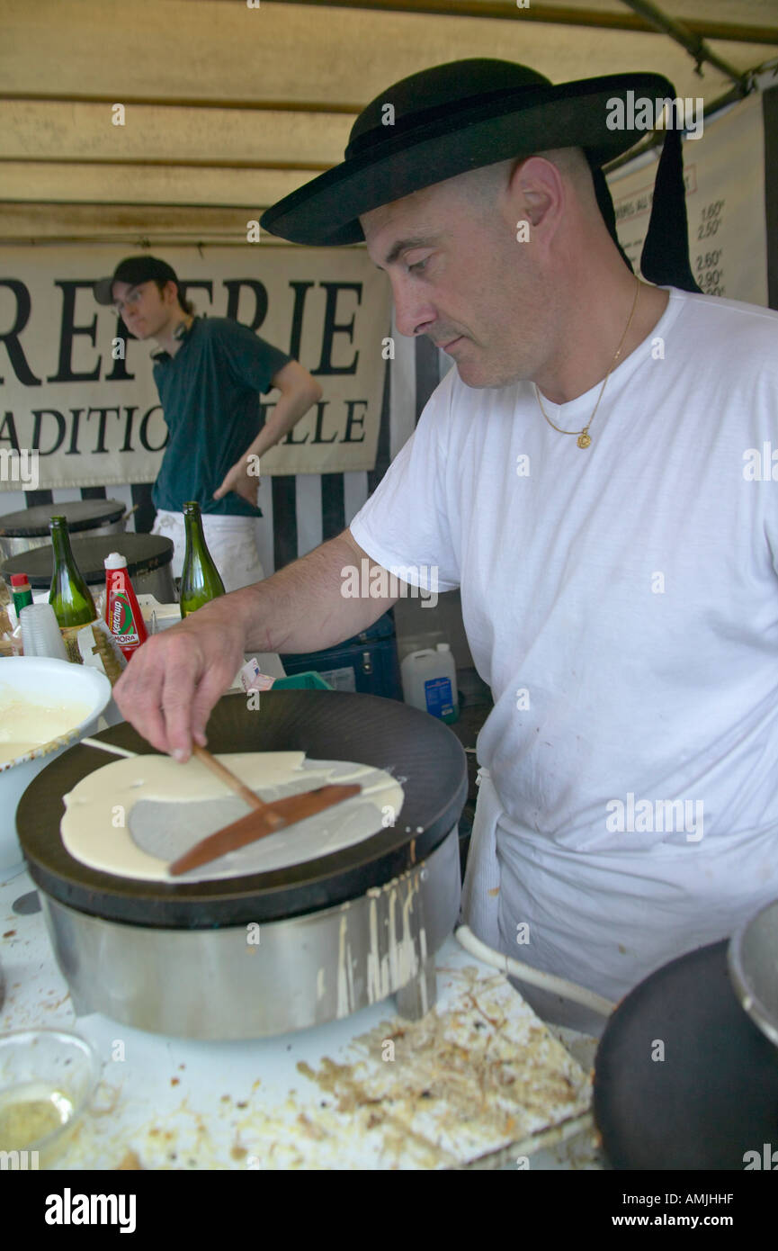 Crepe Stand with man making crepe at the Flea Market Paris France Stock ...