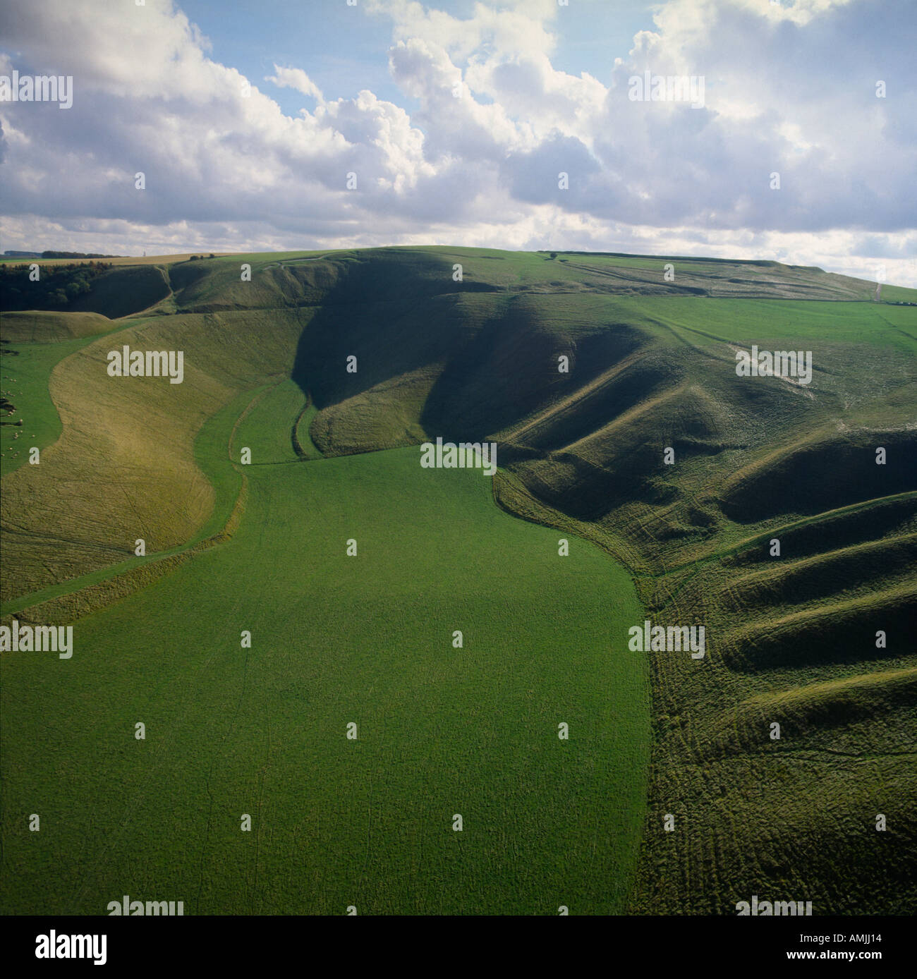The Manger with White Horse carving Uffington UK aerial view Stock ...