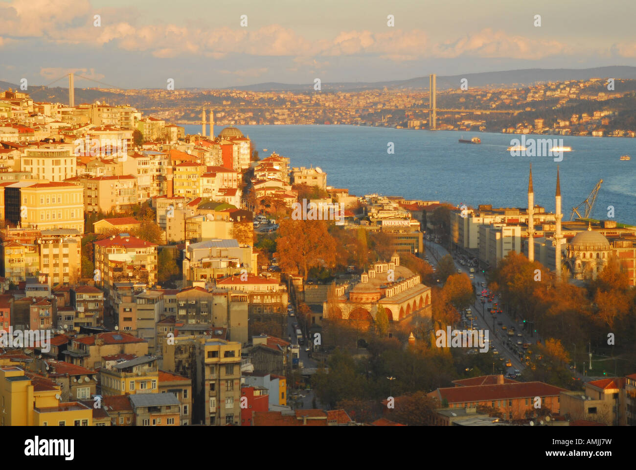 ISTANBUL, TURKEY. Evening view of Beyoglu, the Bosphorus and the ...