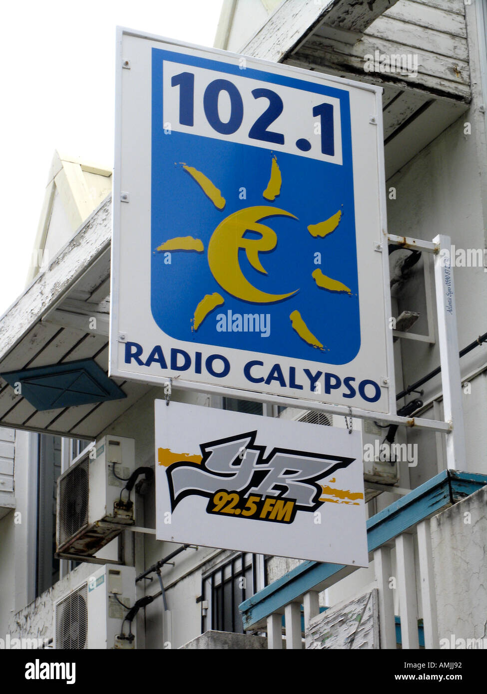 Radio Calypso 102.1 FM sign Marigot French Saint Martin Stock Photo - Alamy