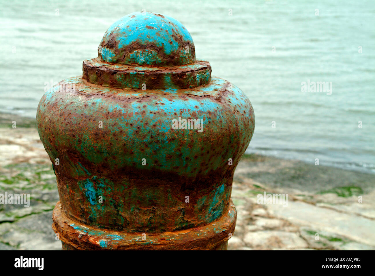 fixing point for boats and ships detail of an old ferry jetty pier at a ...