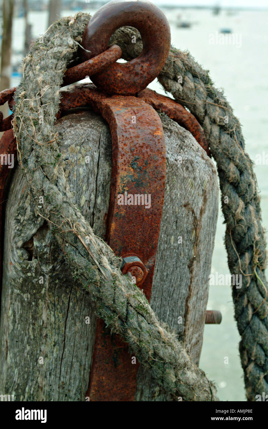 fixing point for boats and ships detail of an old wooden jetty pier ...