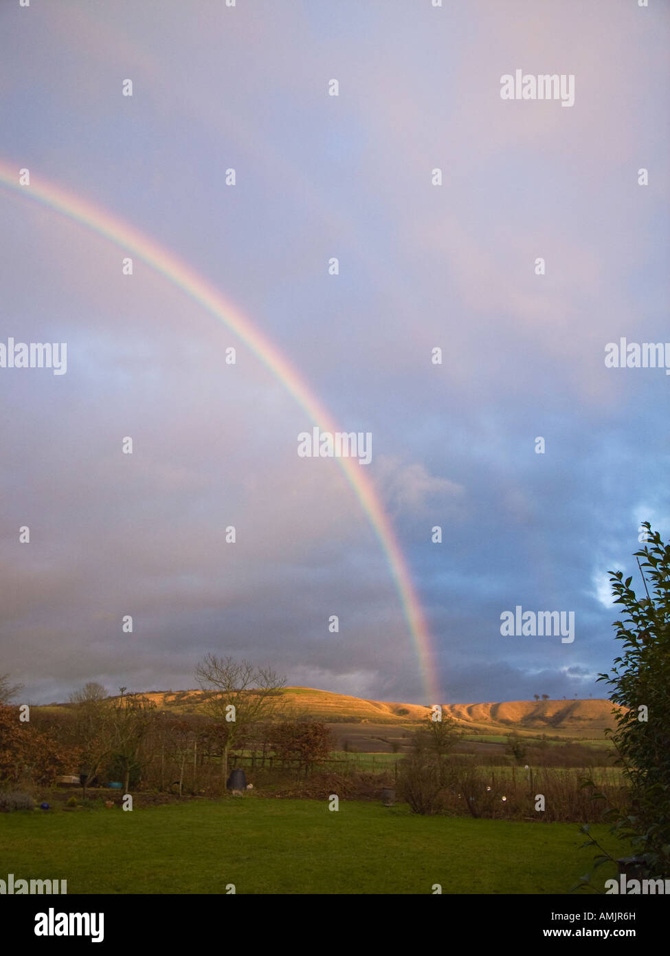 Rainbow after storm over North Wessex Downs Wiltshire England Great ...