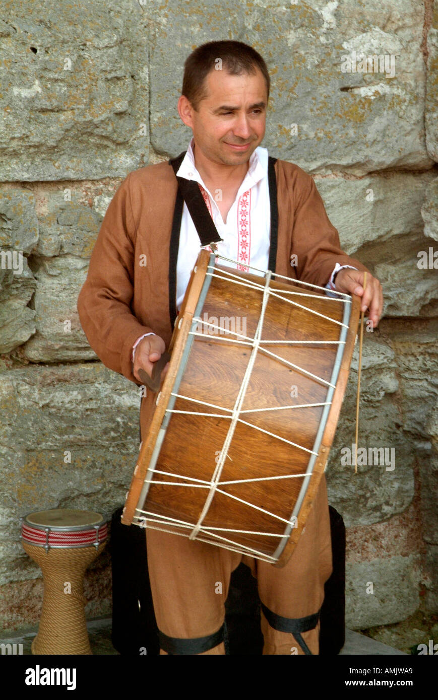 Street musician drum drummer artist Bulgaria Peoples Republic Narodna ...