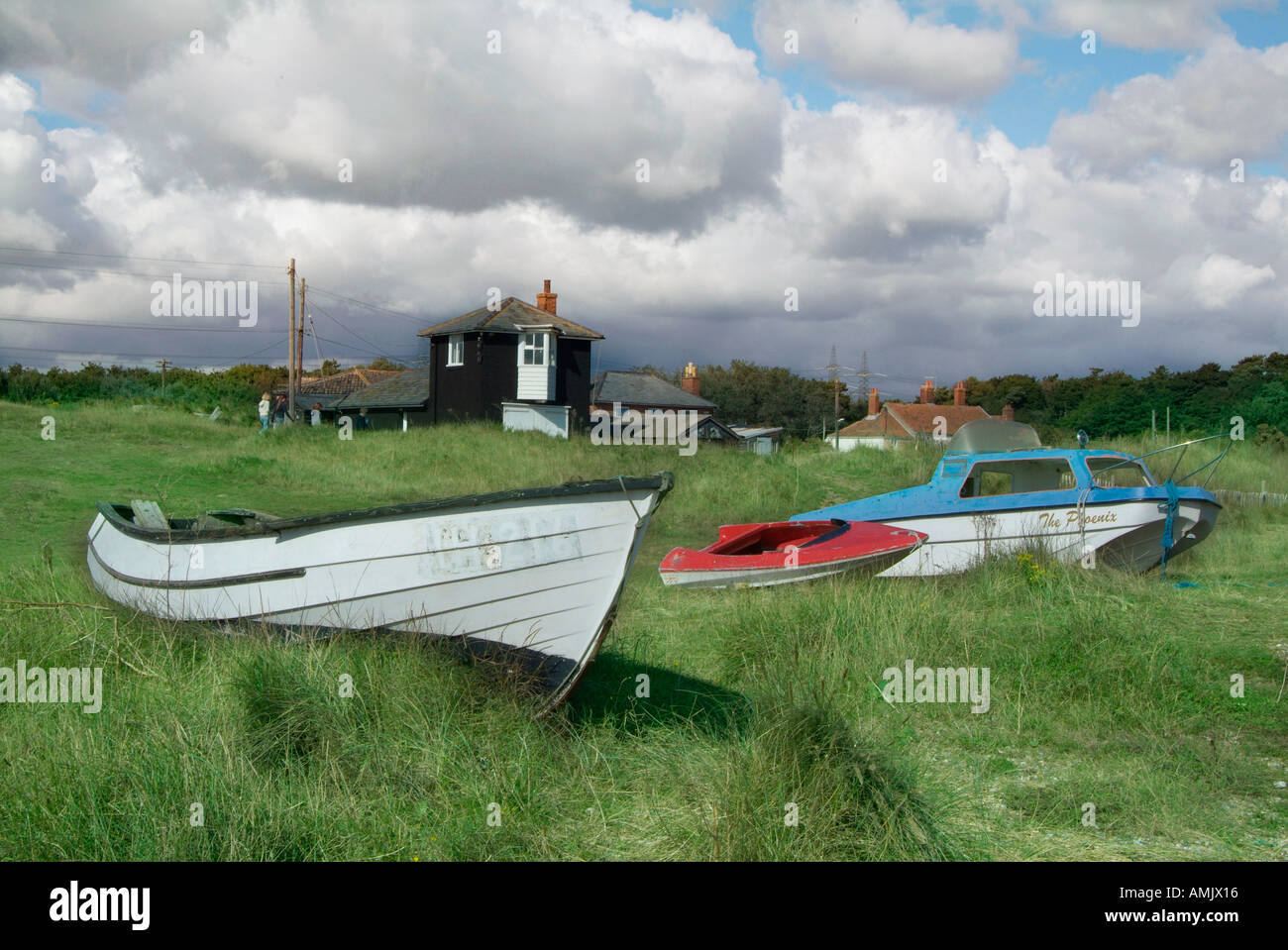 Small Fishing boats Sizewell Suffolk England UK United Kingdom GB Great ...