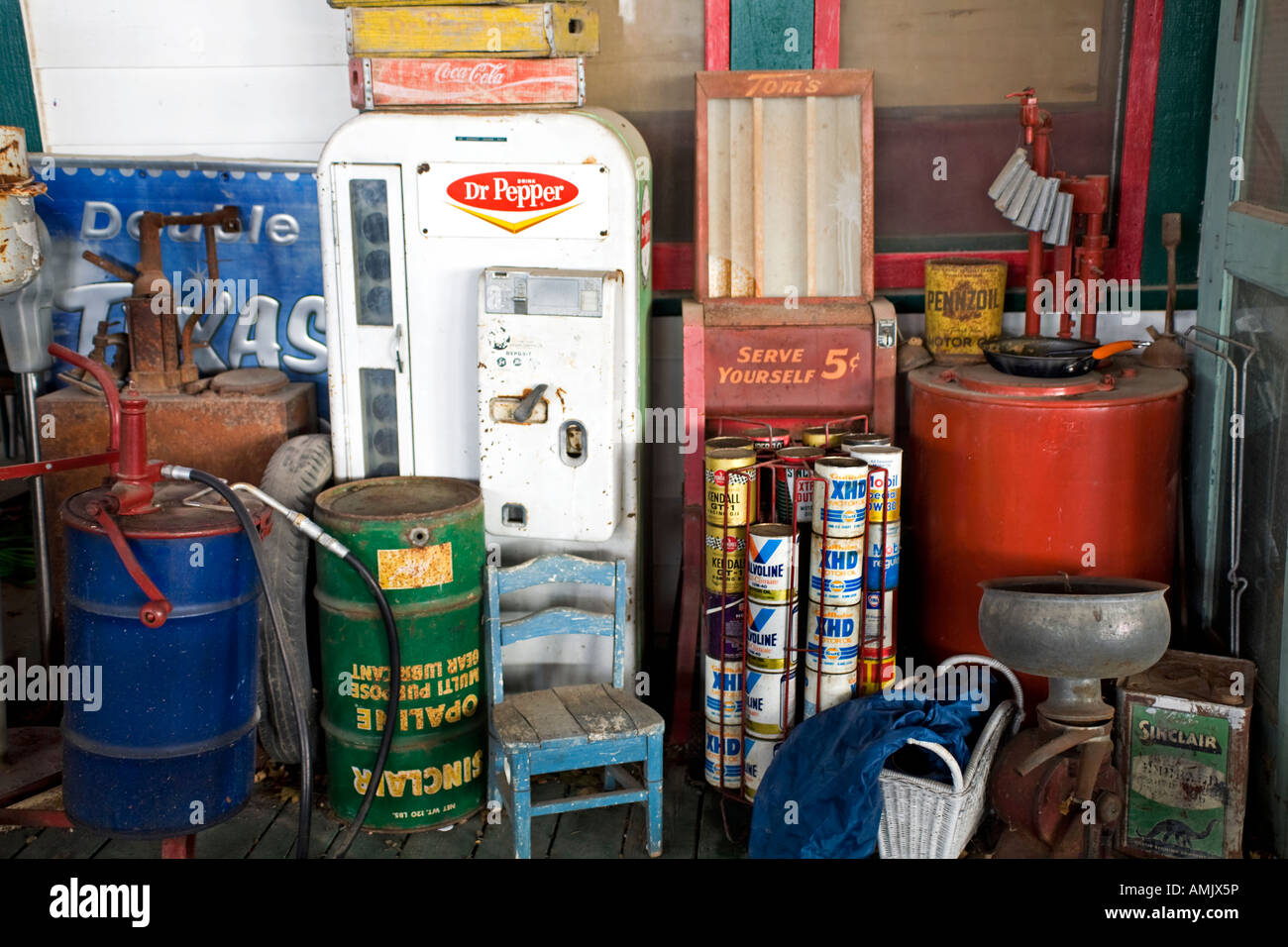 Photo horizontal of antique gas station porch closeup with many old ...