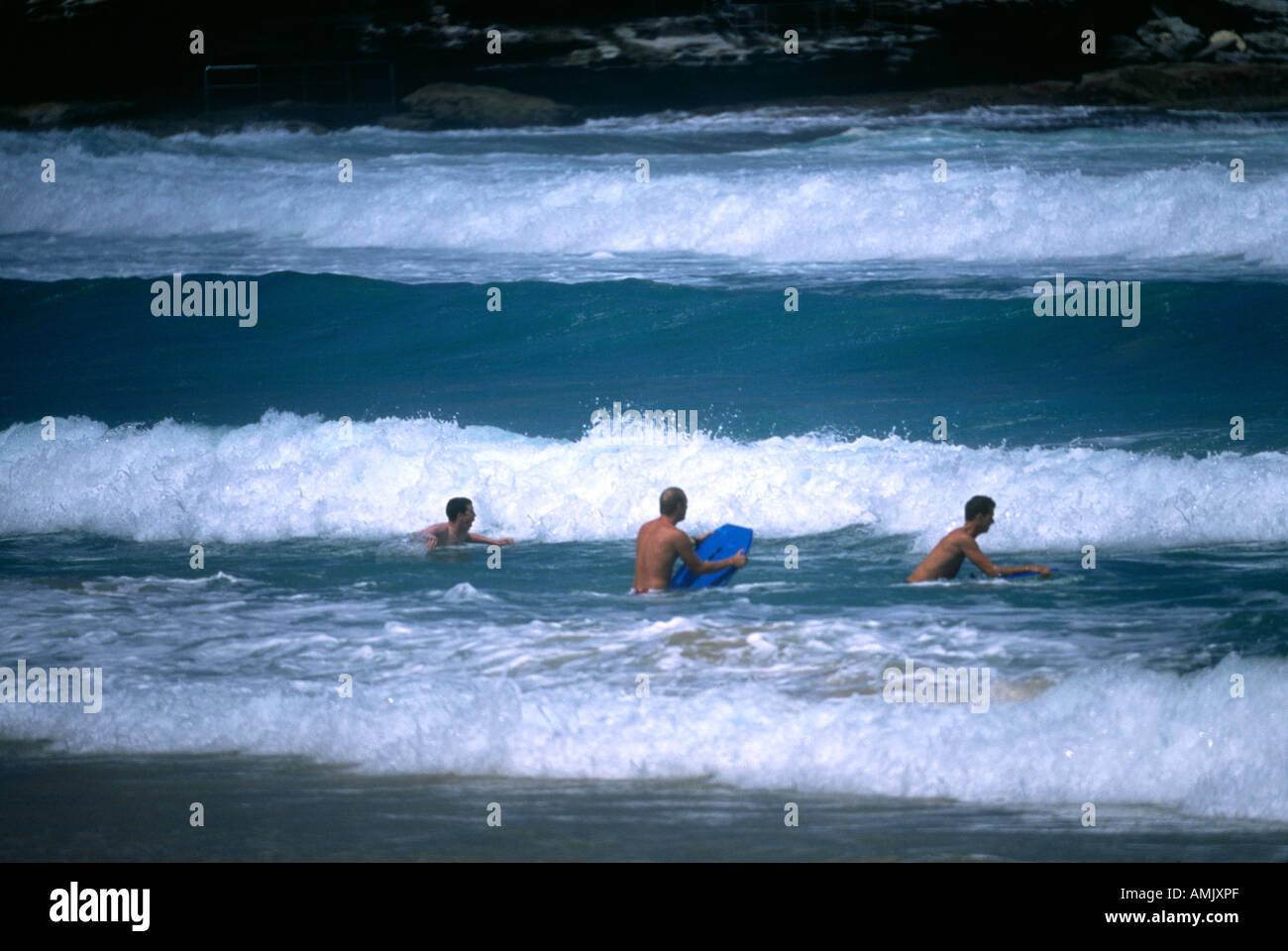 Sydney New South Wales Australia Bondi Beach Men Boogie Boarding Stock ...