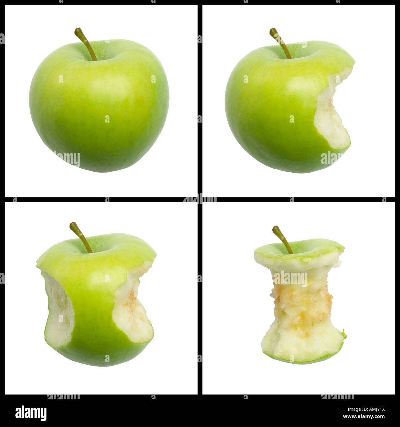FOUR PICTURE SEQUENCE OF BITES IN GREEN APPLE Stock Photo - Alamy