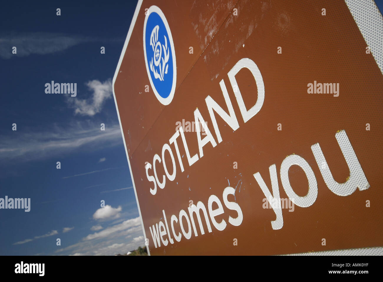 A stock photograph of a welcome sign on entering scotland at gretna in ...