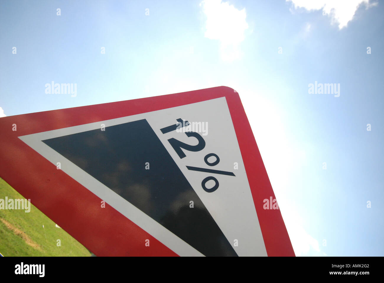A stock photograph of a Sign warning of a slope in the road ahead Stock ...