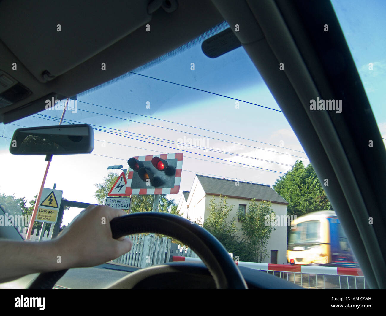car at a level crossing Stock Photo - Alamy