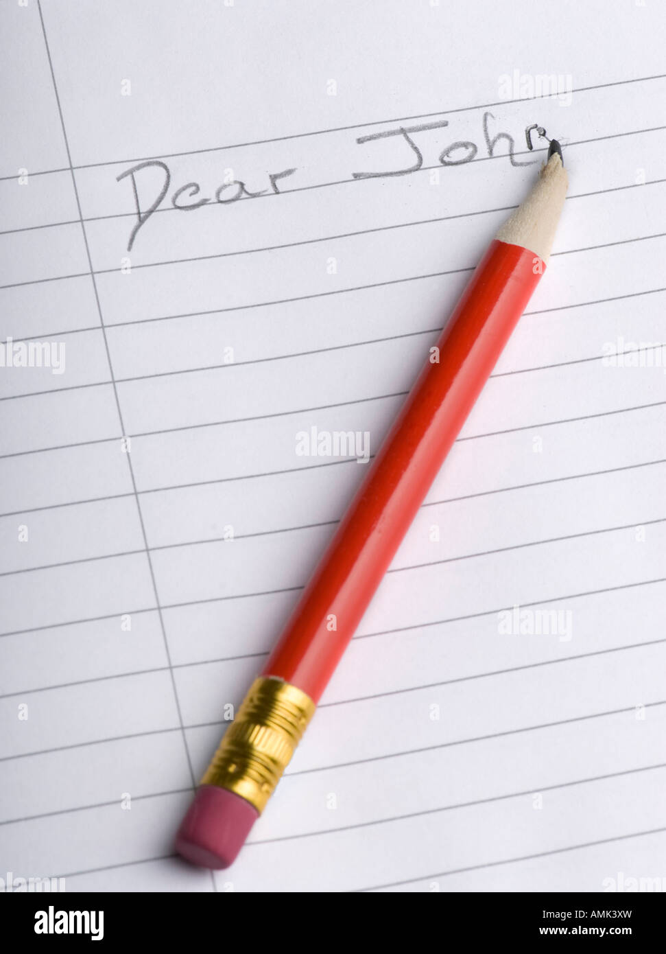 pencil lead broke under pressure writing dear john letter Stock Photo ...