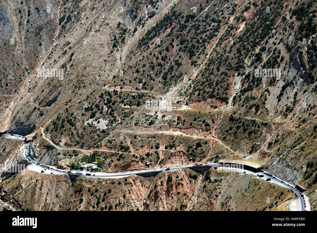 Road and river passing through a valley, north of Tehran, Iran Stock ...